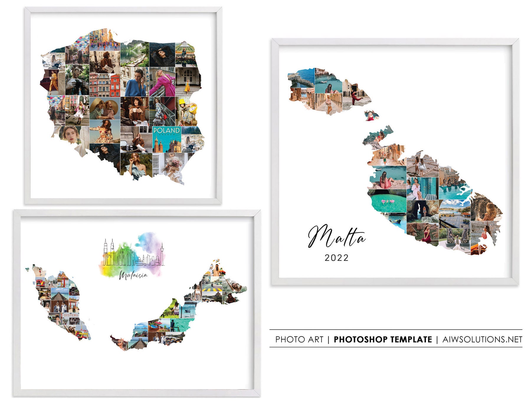 all country maps Malta photo collage word map photo collage Malaysia ...