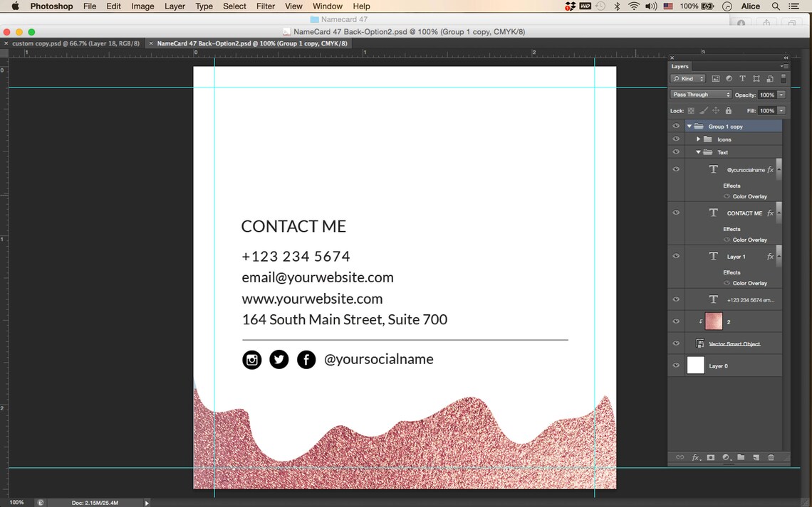 Rose Gold Card Template Rose Gold Glitter Calling Card - Etsy