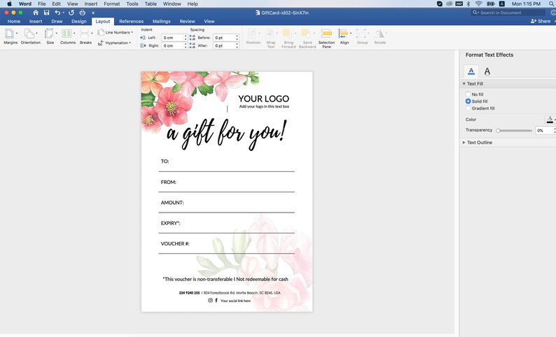 Floral Gift Certificate Template Gift Voucher Template Gift - Etsy