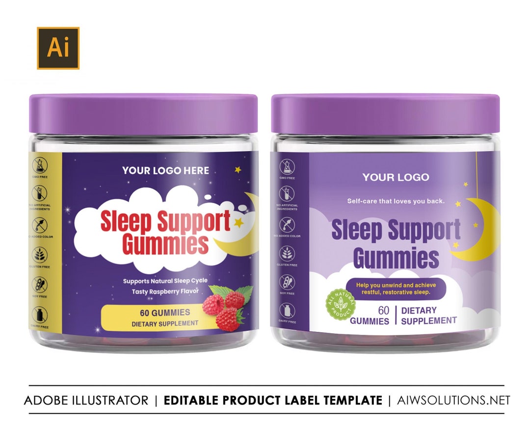 Gummy Supplement Packaging Template, Supplement Design Template, Sleep ...