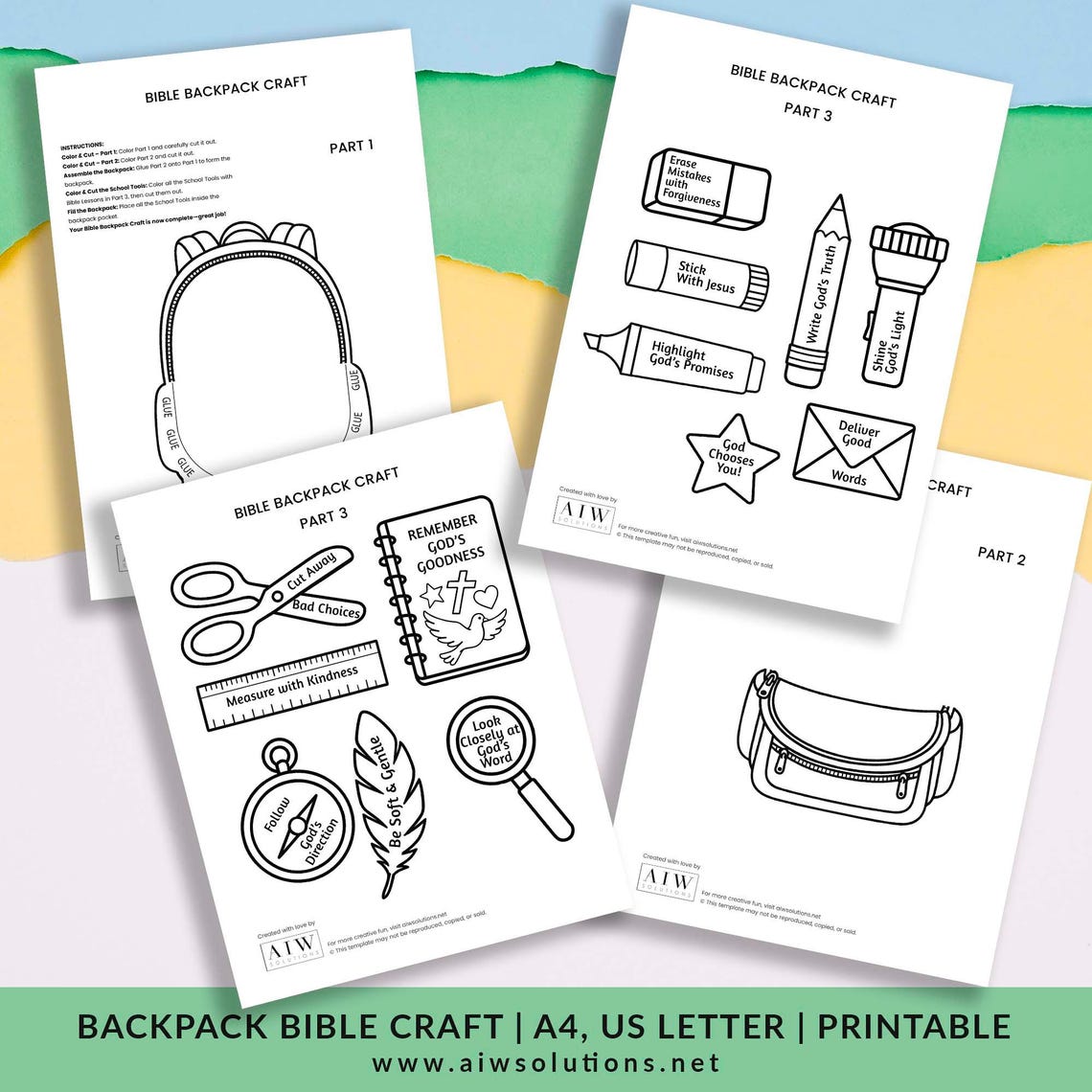 Backpack Bible Craft, Christian Printable for Kids, Sunday School Craft ...