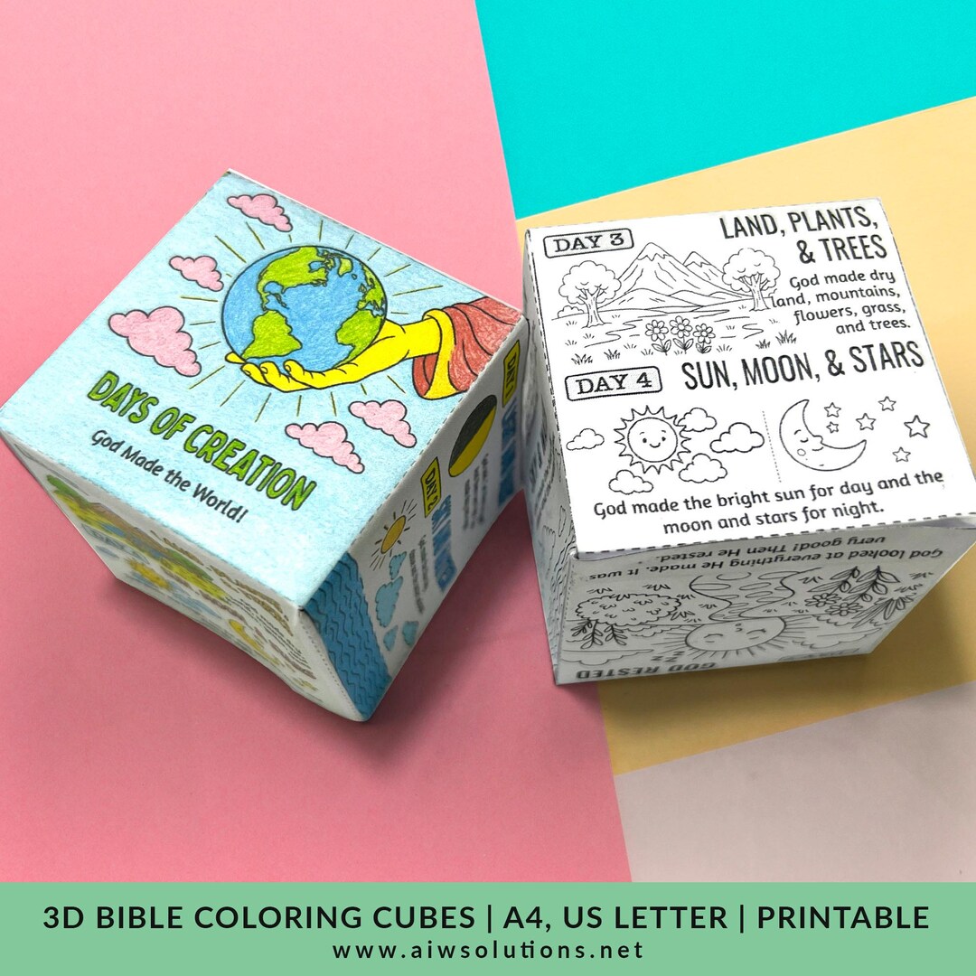 Printable Days of Creation 3D Foldable Bible Coloring Cube, Creation ...