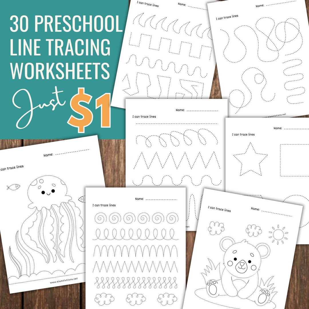 30 Preschool Line Tracing Worksheets Bundle,line Trace Page Printable ...