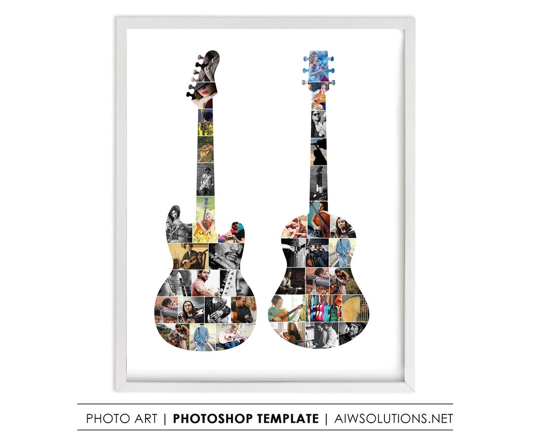 Guitar Photo Collage Template, Gifts for Guitar Players, Guitar ...