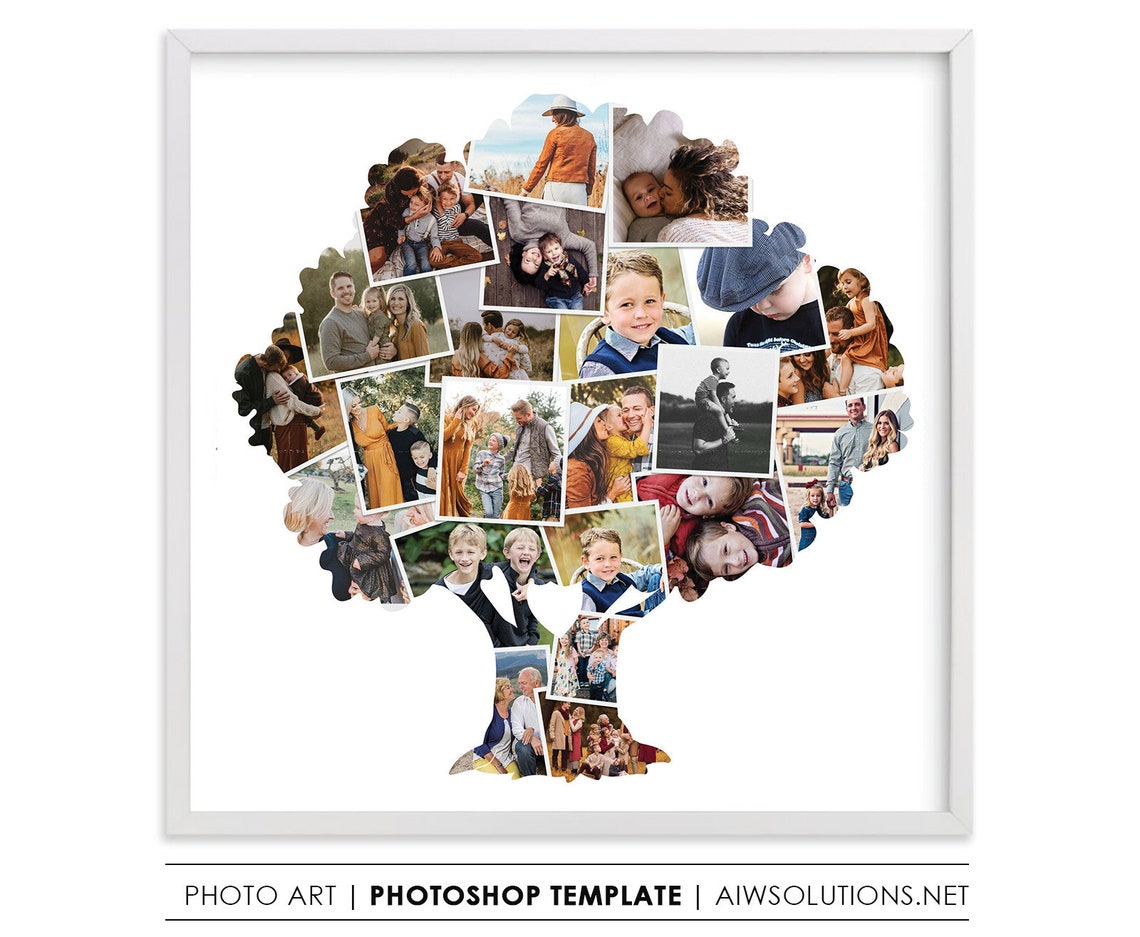 Tree Shape Photo Collage Template Modern Genealogy Photo - Etsy