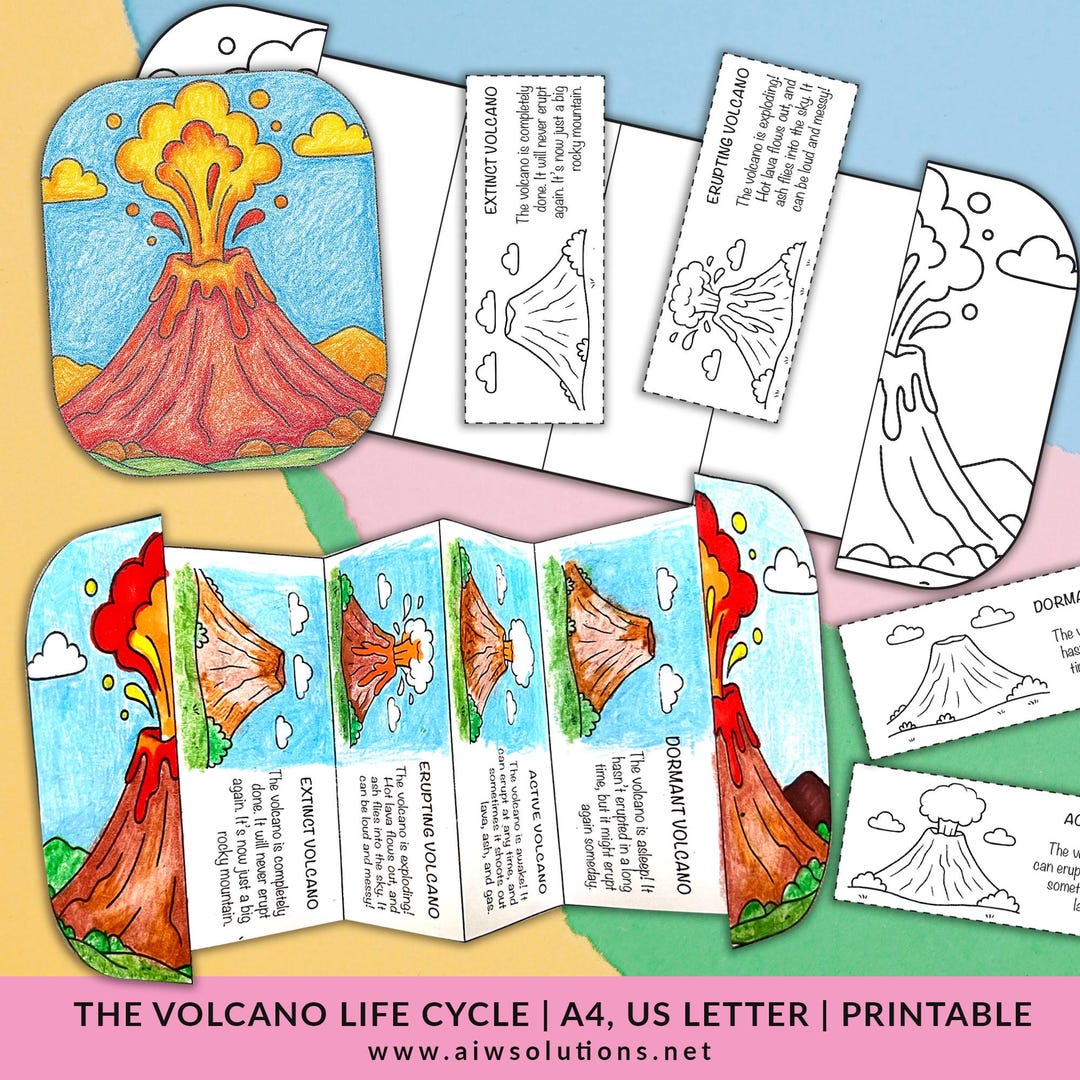 Life Cycle of a Volcano – Cut, Color, Fold Activity, STEM Crafts for ...