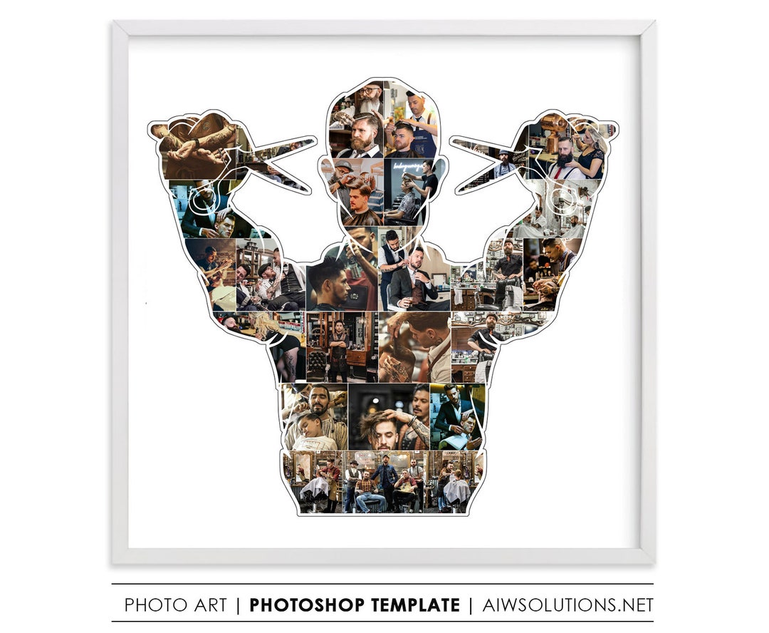 Male Barber Photo Collage, Personalised Barber Print, Barber Shop Decor ...