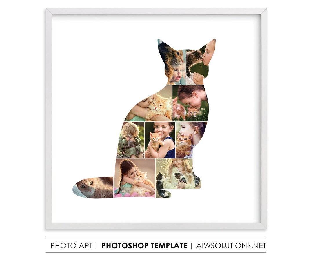 Cat Shape Photo Collage, Pet Photo Collage, Kitty Photo Collage, Pet ...