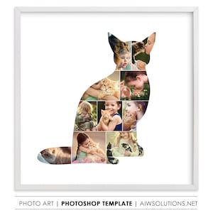Cat Shape Photo Collage, Pet Photo Collage, Kitty Photo Collage, Pet ...