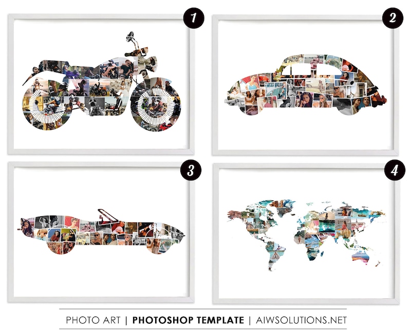 World Map Shape Photo Collage Retro Car Photo Collage - Etsy
