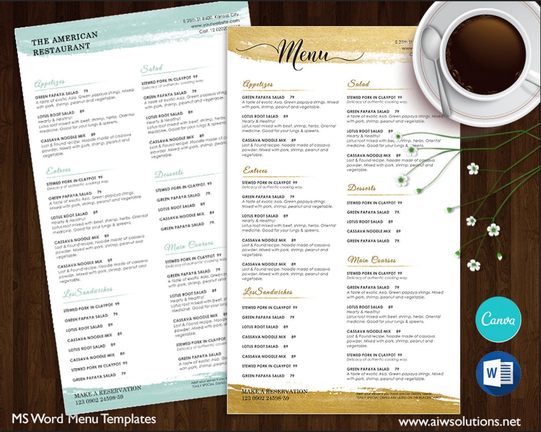 Canva Drink Menu Templates, Restaurant Menu Template, Gold Menu ...
