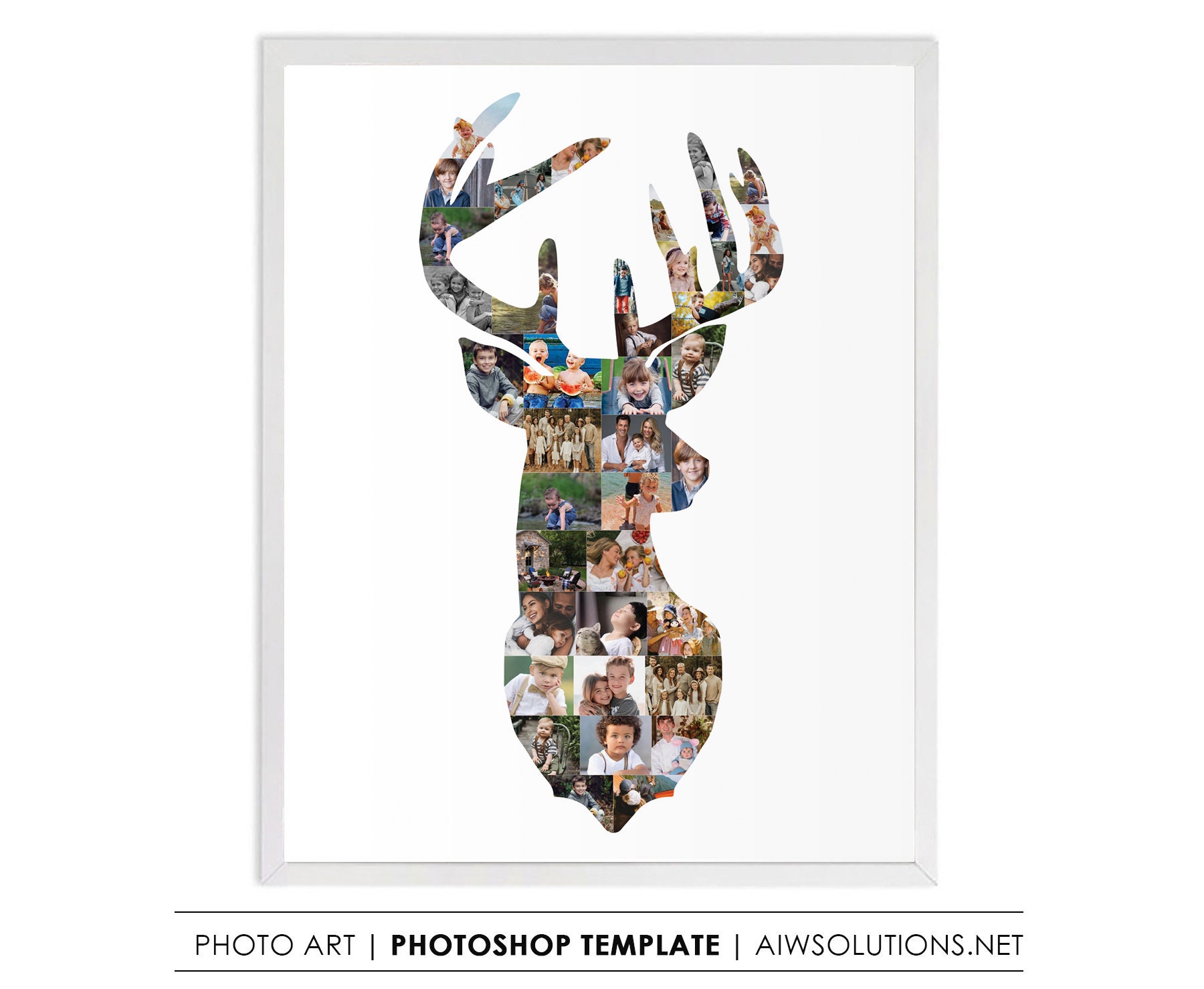 Deer Head With Antlers Photo Collage Template, Deer Shape Template ...