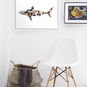 Shark Photo Collage Template, Fish Shape Photo Collage, Beautiful Shark ...