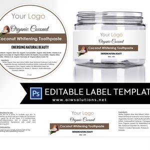 Coconut Label Template , 4oz Label, 8oz Label Template, Skin Care Label ...