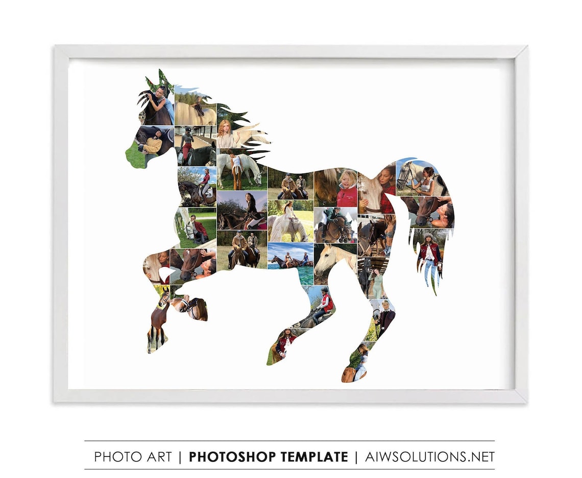 Horse Running Photo Collage Gift, Horse Gift, Horse Shape , Horse Decor ...
