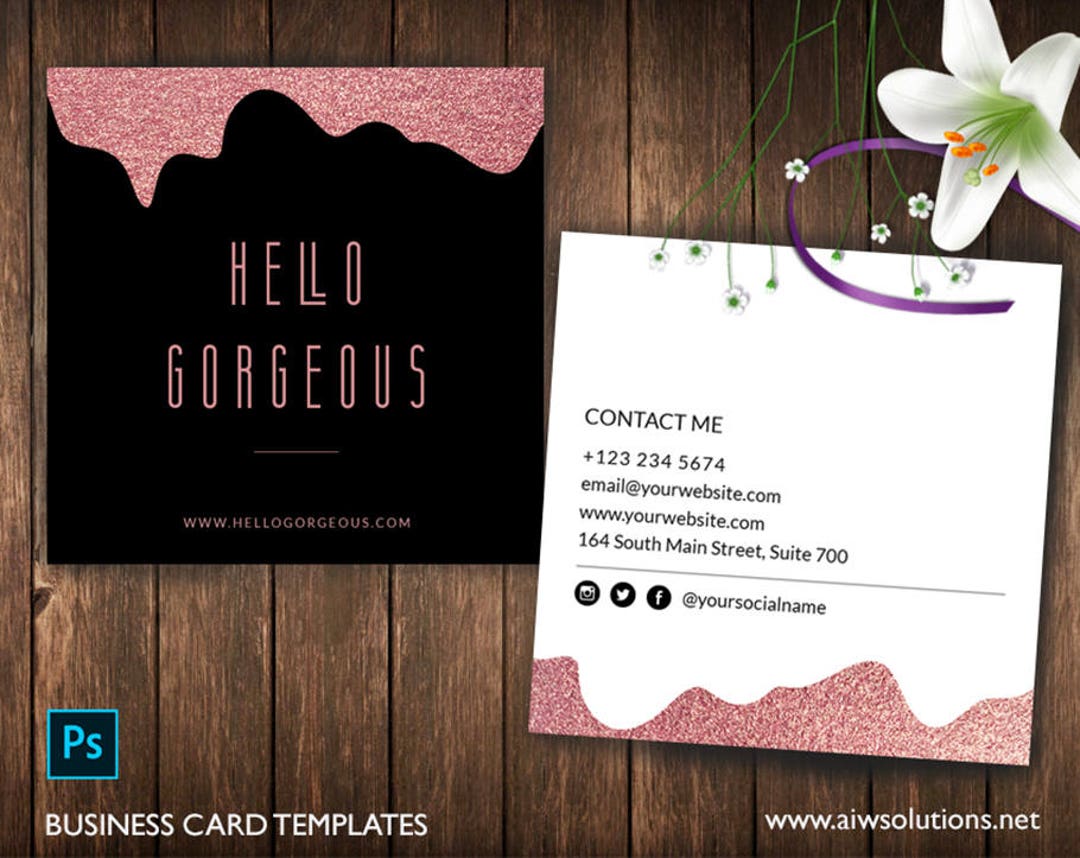 Rose Gold Card Template, Rose Gold Glitter Calling Card, Glitter Name ...