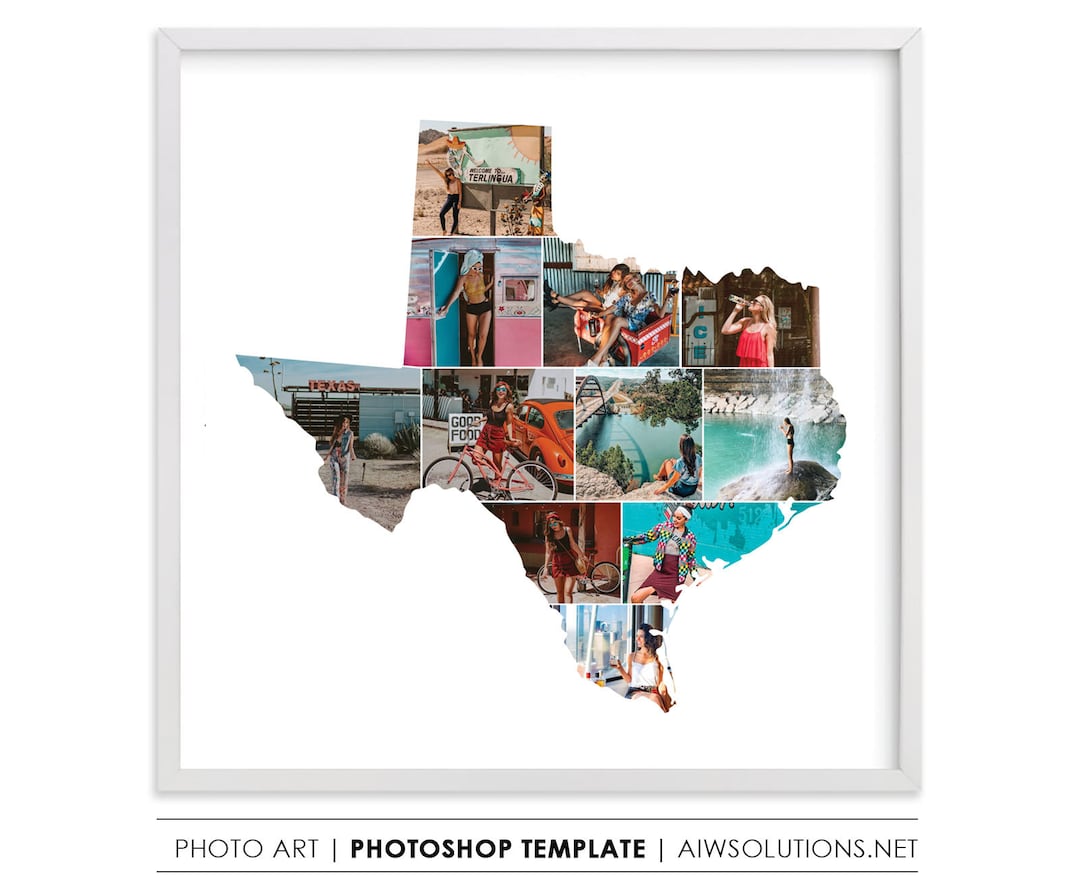 Texas Map Storyboard Template, Texas Photo Collage Art Map, Texas ...