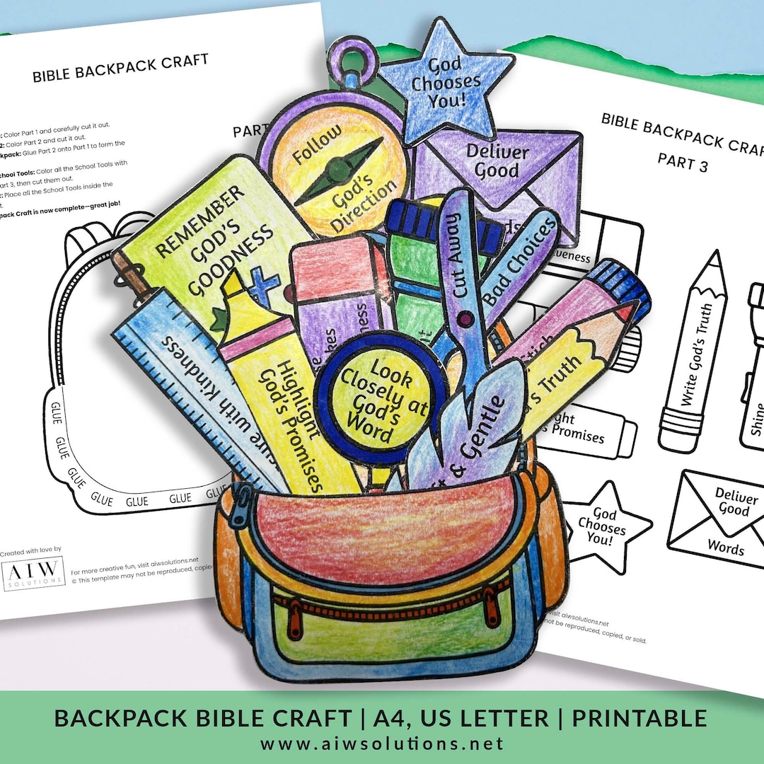 Backpack Bible Craft, Christian Printable for Kids, Sunday School Craft ...