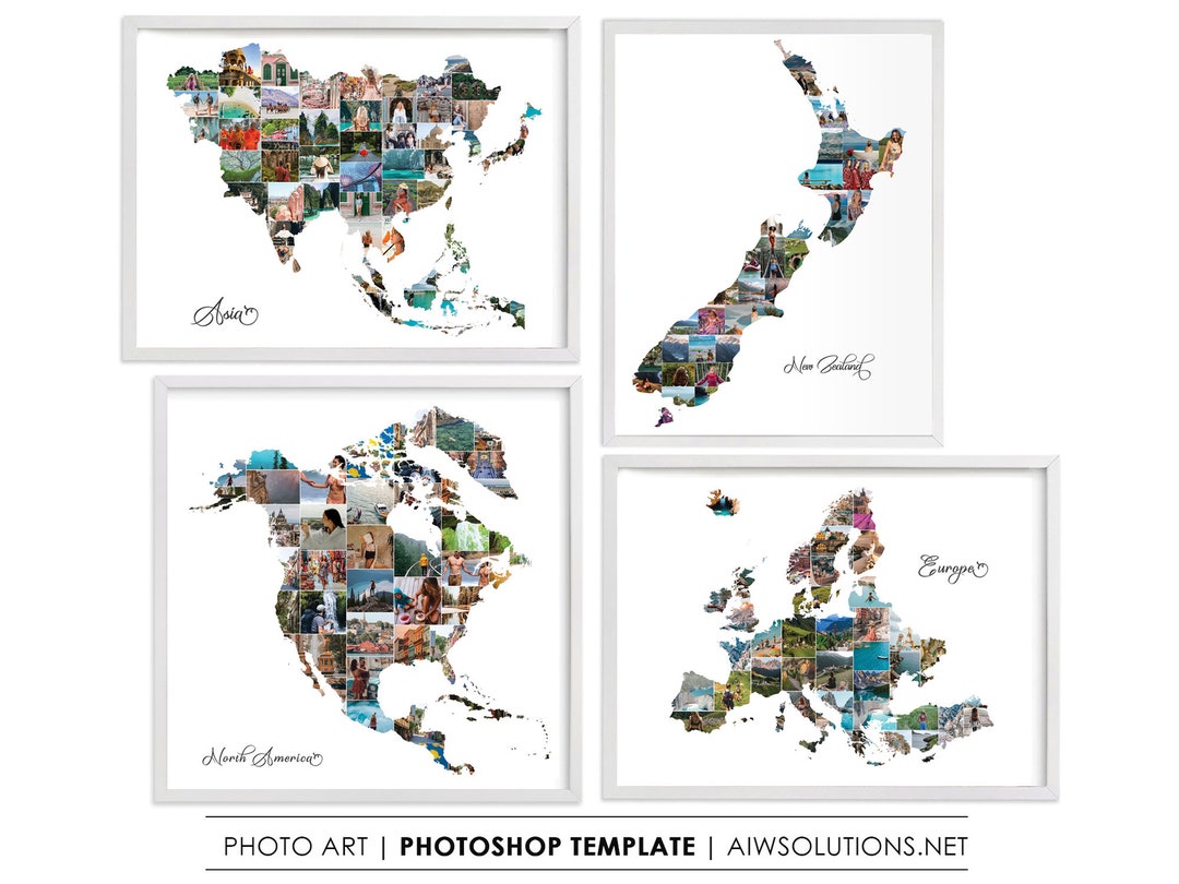 Europe Photo Collage, North America Map Photo Collage, Asia Map Photo ...