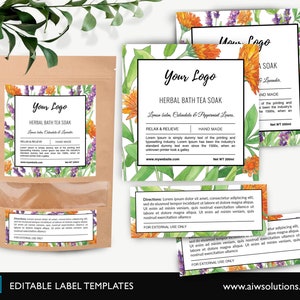 Stand up Pouch Label Template, Calendula and Lavender Label Template ...