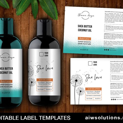 Body Care Label Template Body and Bath Label Template 8oz | Etsy