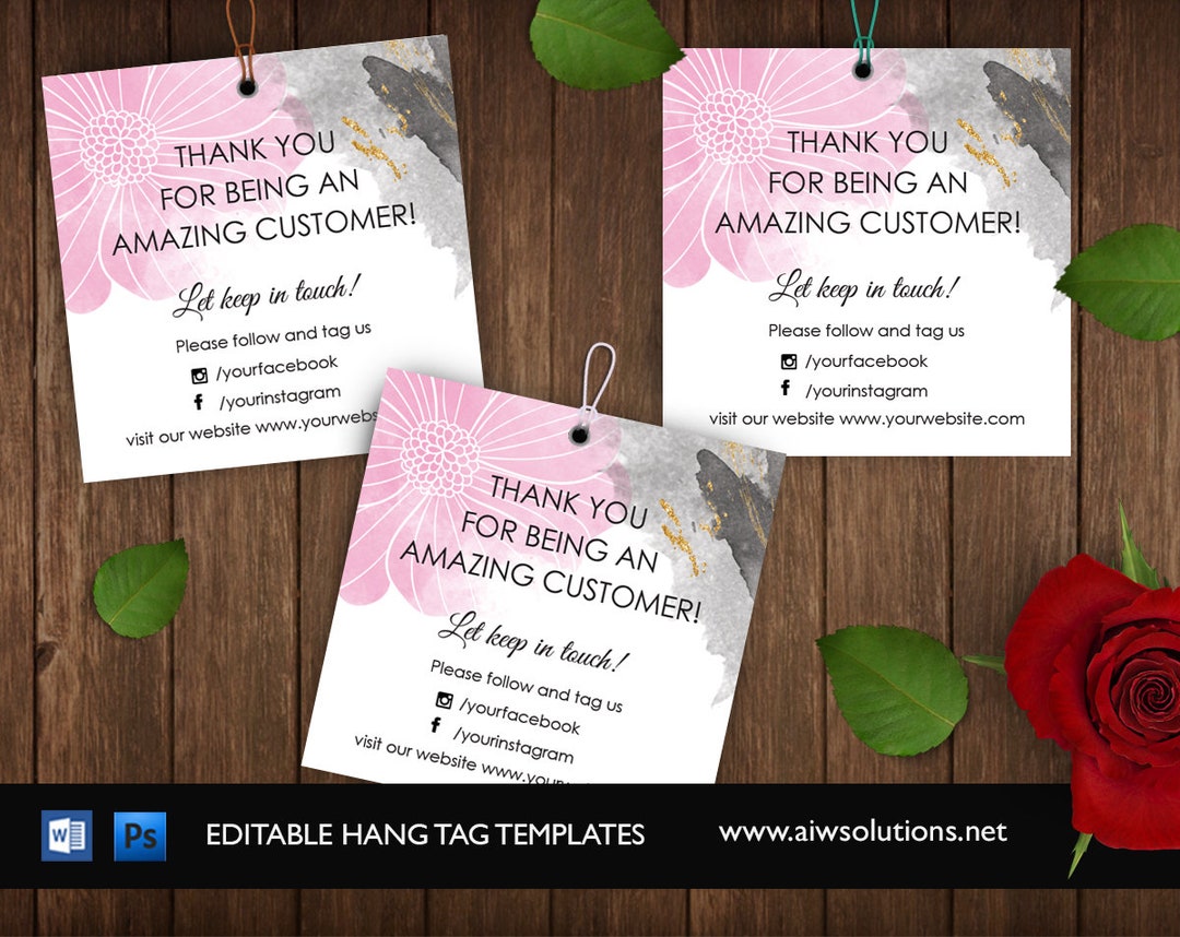 Small Business Mini Tags , Square Tags, Gift Tags, Pink Flower and Gold ...