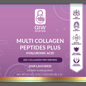 Multi Collagen Purple and Gold Style Label Template, Collagen Powder ...