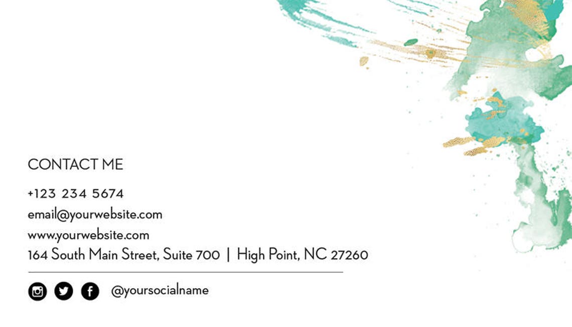 Mint Colour Name Card Watercolor Business Card Template | Etsy