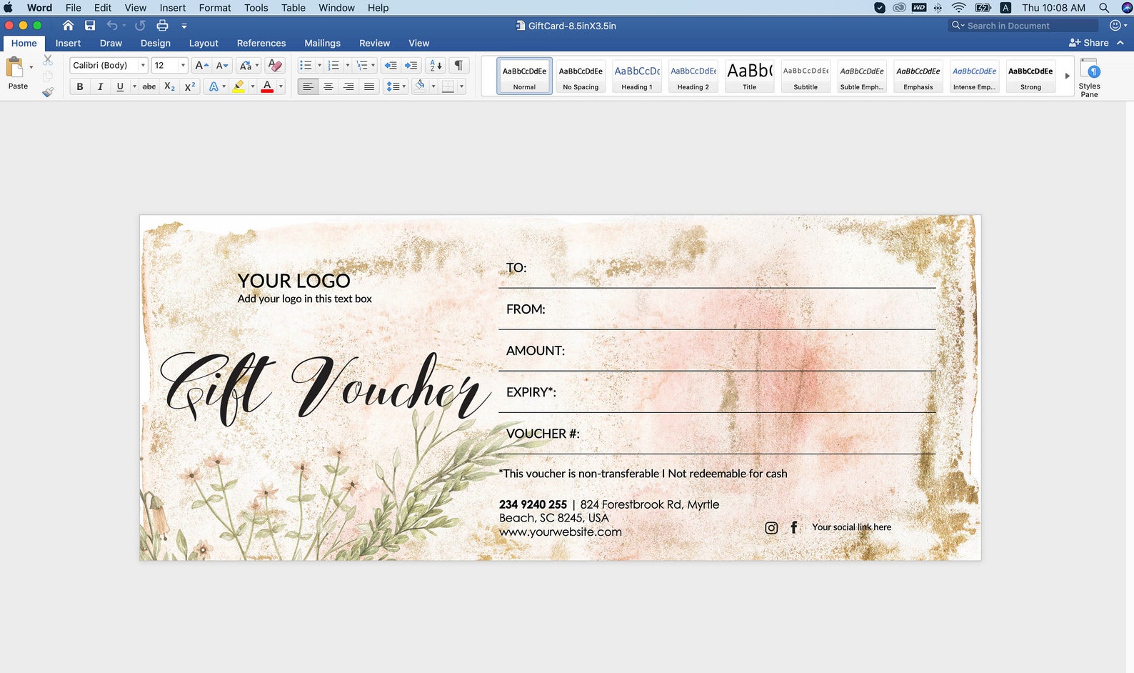 Vintage Gift Voucher Template, Gift Certificates Word Template, Gift ...