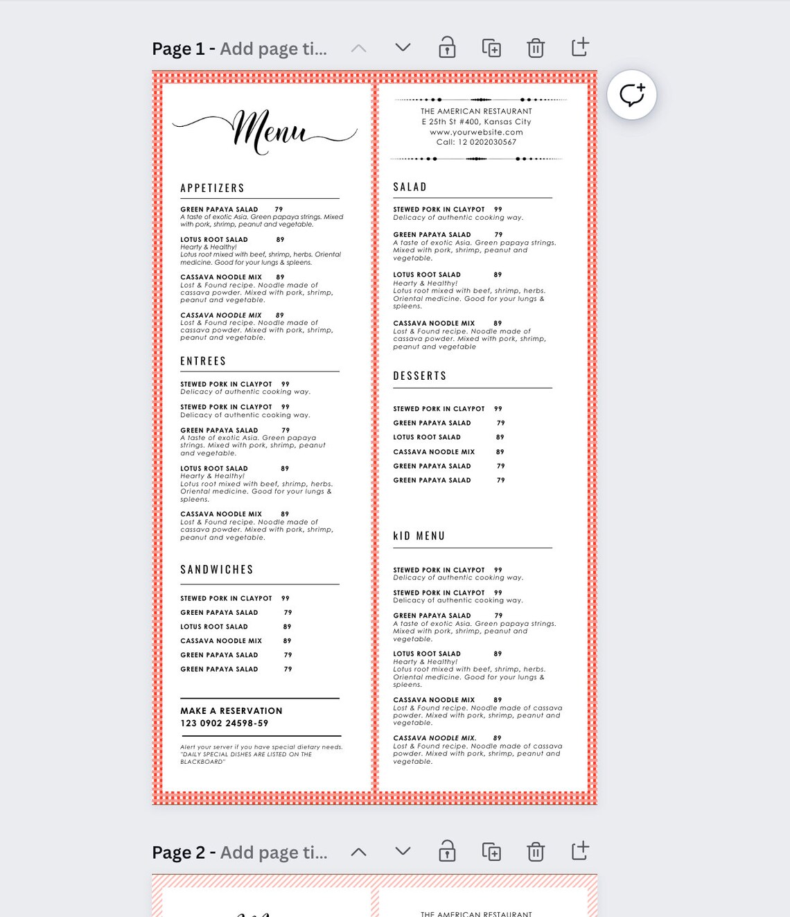 Canva Food Menu , Printable Restaurant Menu Template, Wedding Menu ...