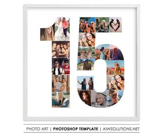 Number 15 Photo Collage Templatenumber Fifteen Shape custom - Etsy