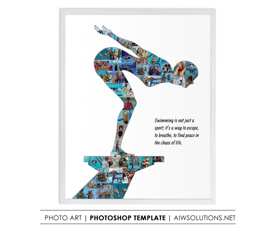 Female Swimming Collage Template, Girl Swimmer Photo Keepsake, Woman ...