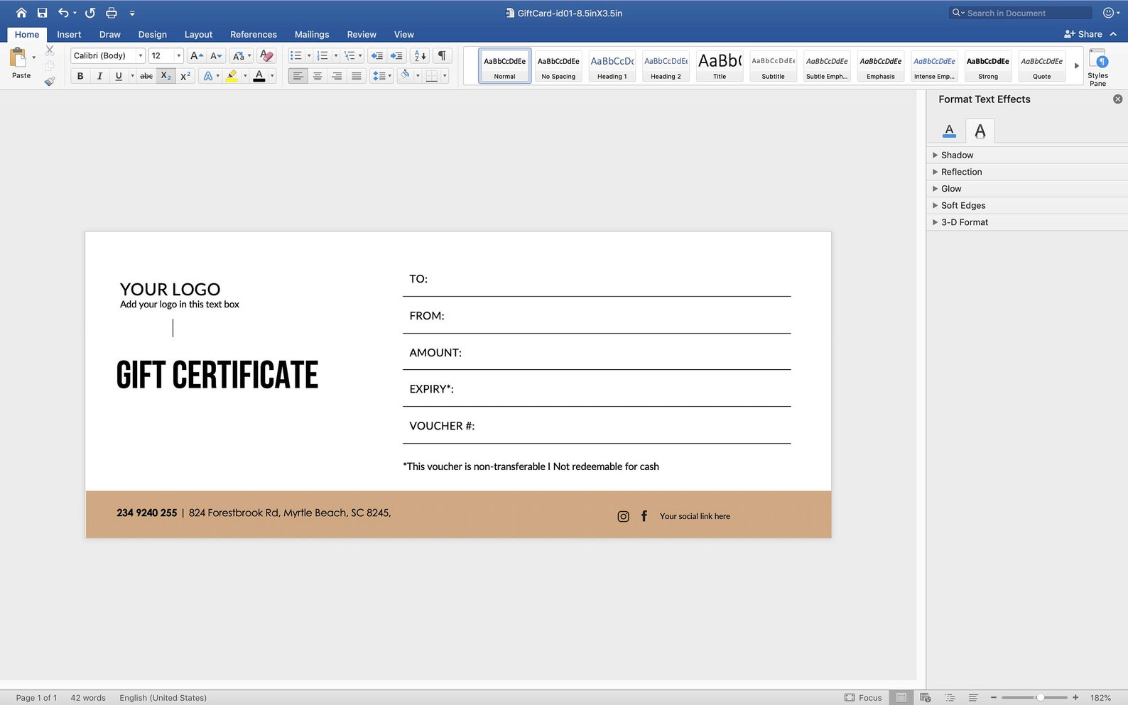 Simple Gift Voucher Template Gift Certificates Word Template - Etsy