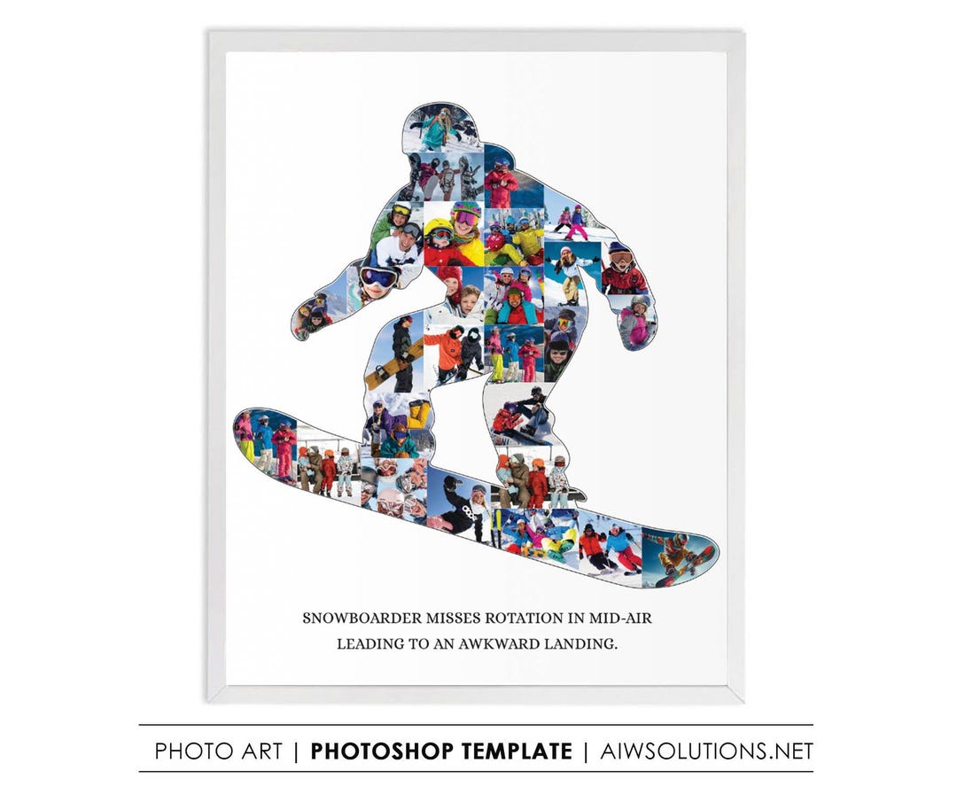 Man Snowboarder Photo Collage, Male Snowboarding Gift, Snowboard ...