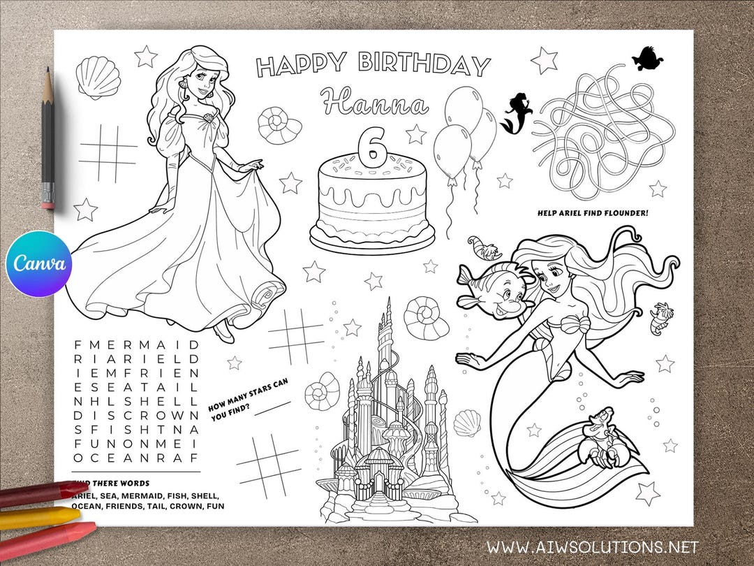 Mermaid Birthday Activity Coloring, Under the Sea Activity, Ocean ...