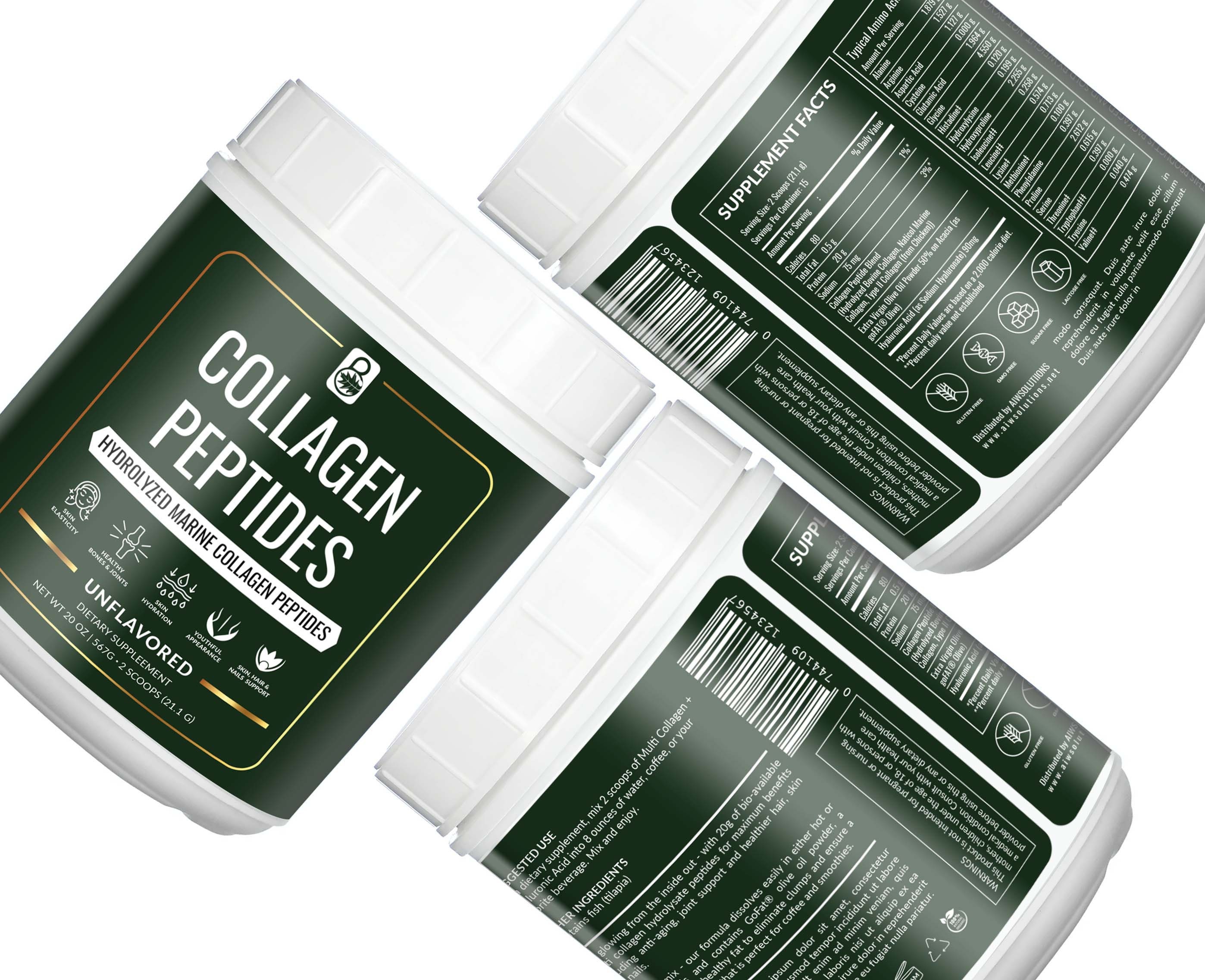 Collagen Label Template, Dark Green Color Style Label Template , Beauty ...