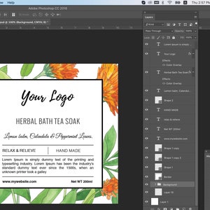 Stand up Pouch Label Template, Calendula and Lavender Label Template ...
