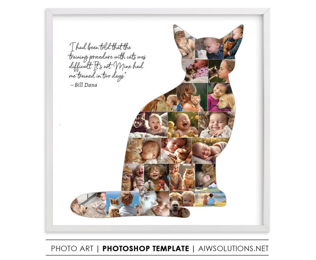 Cat Shape Photo Collage, Pet Photo Collage, Kitty Photo Collage, Pet ...