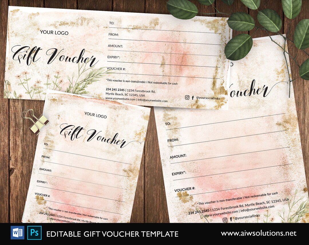 Vintage Gift Voucher Template, Gift Certificates Word Template, Gift ...
