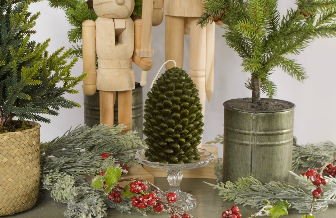 Large Beeswax Pinecone Candle - Pine Tree Shaped Candle, Holiday Home ...