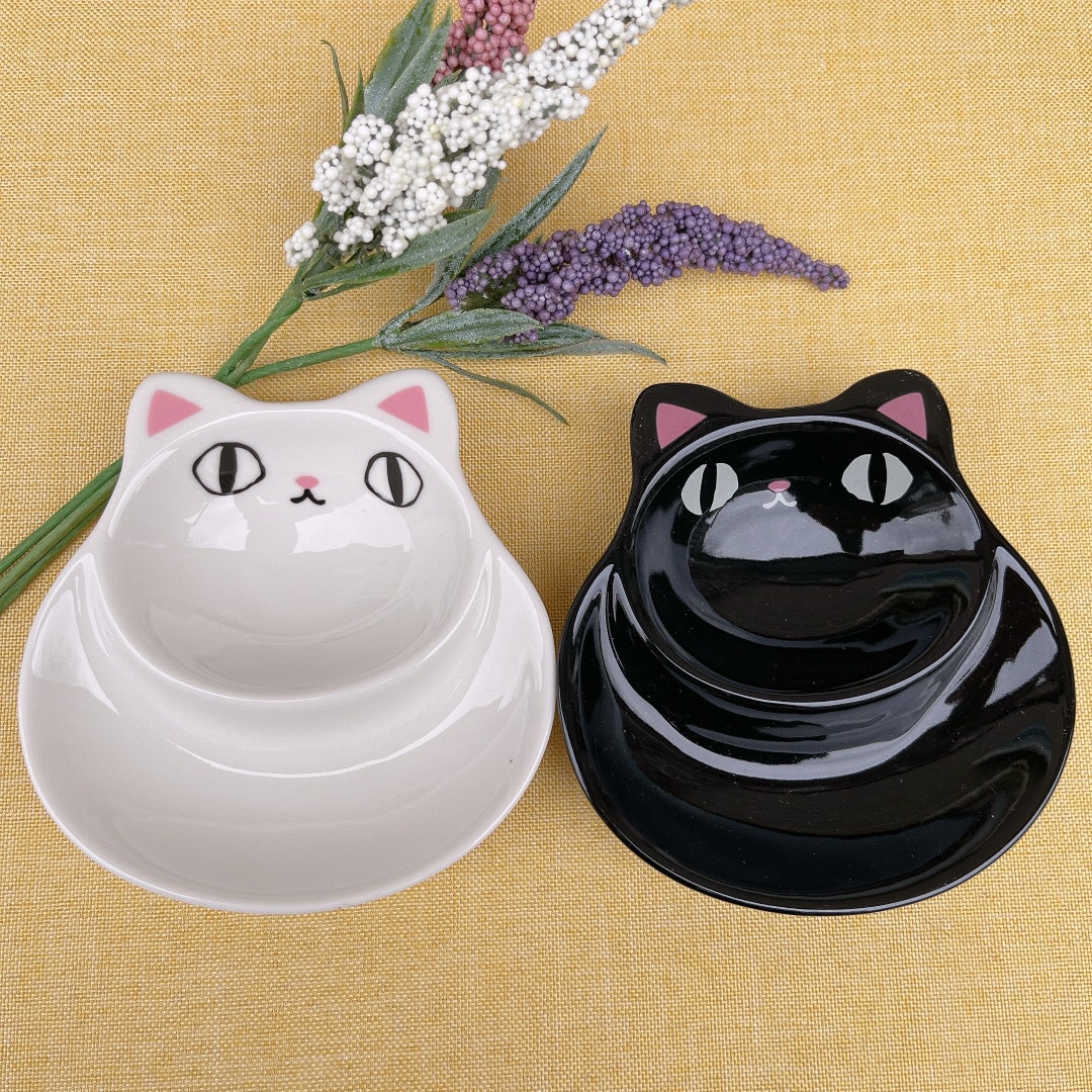 3.75" Cat Small Plate With Divider I Ceramic Tray for Accessory and ...