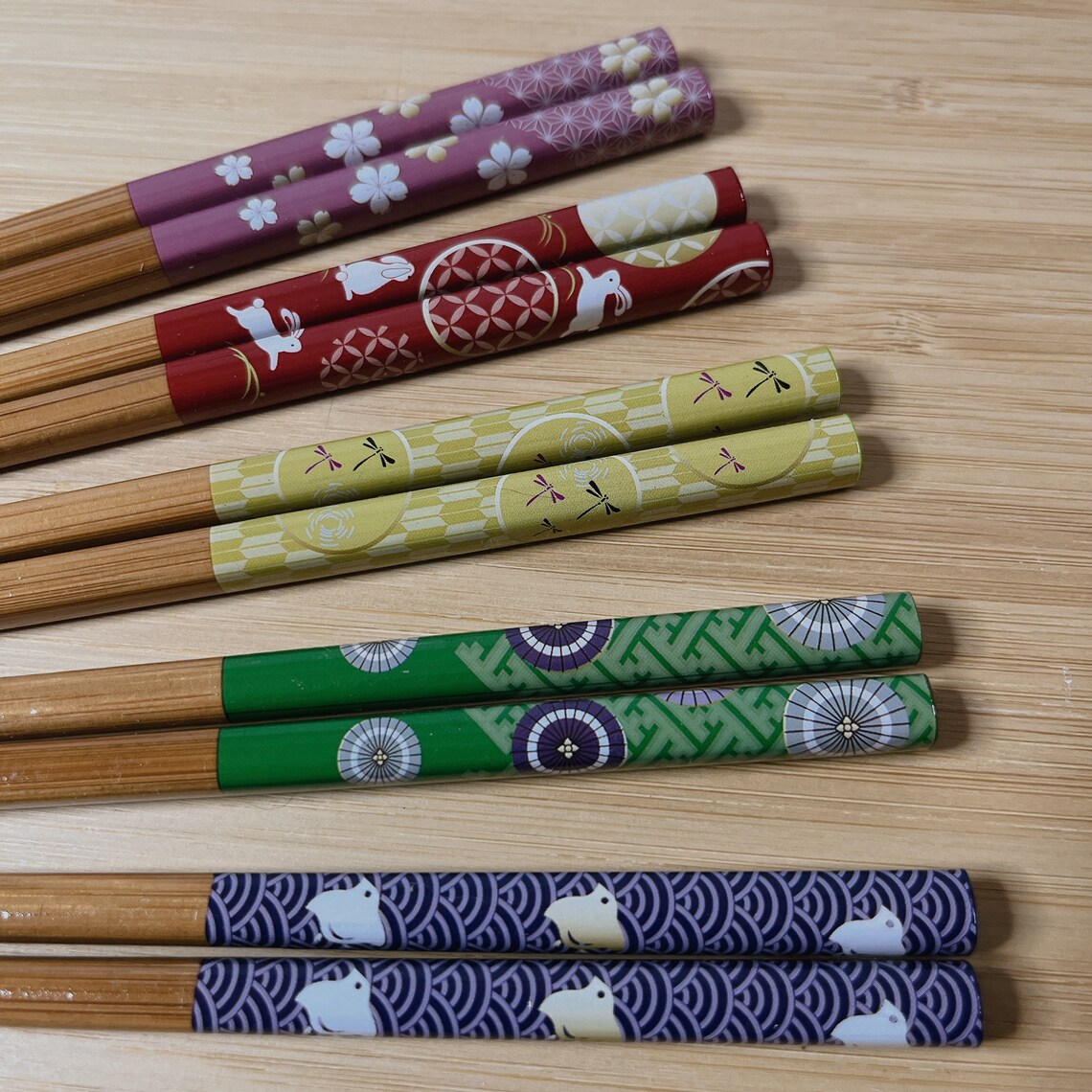 Set of 5 Pairs of Japanese Tapered Chopsticks: Easy to Use & Hold, Anti ...