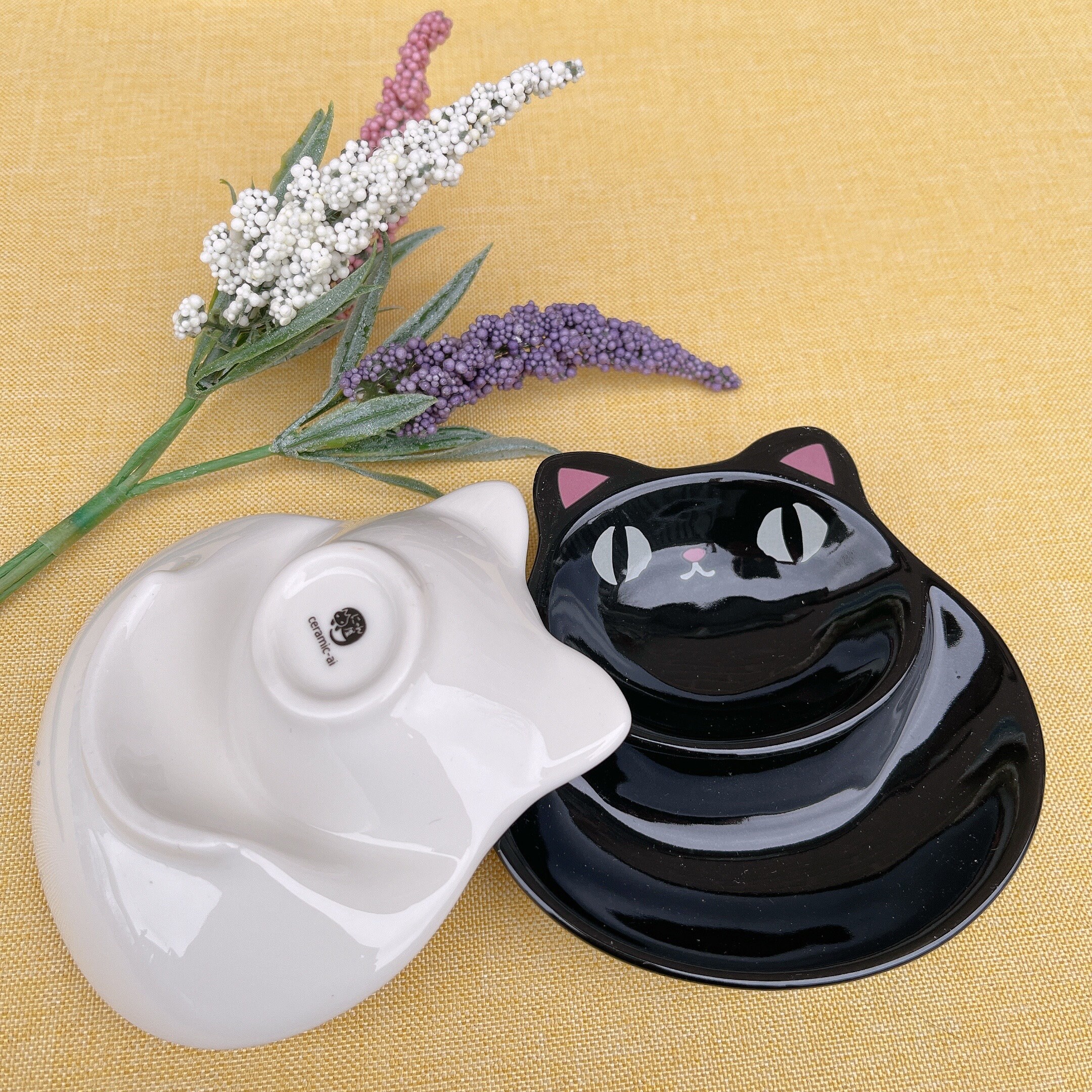 3.75" Cat Small Plate With Divider I Ceramic Tray for Accessory and ...