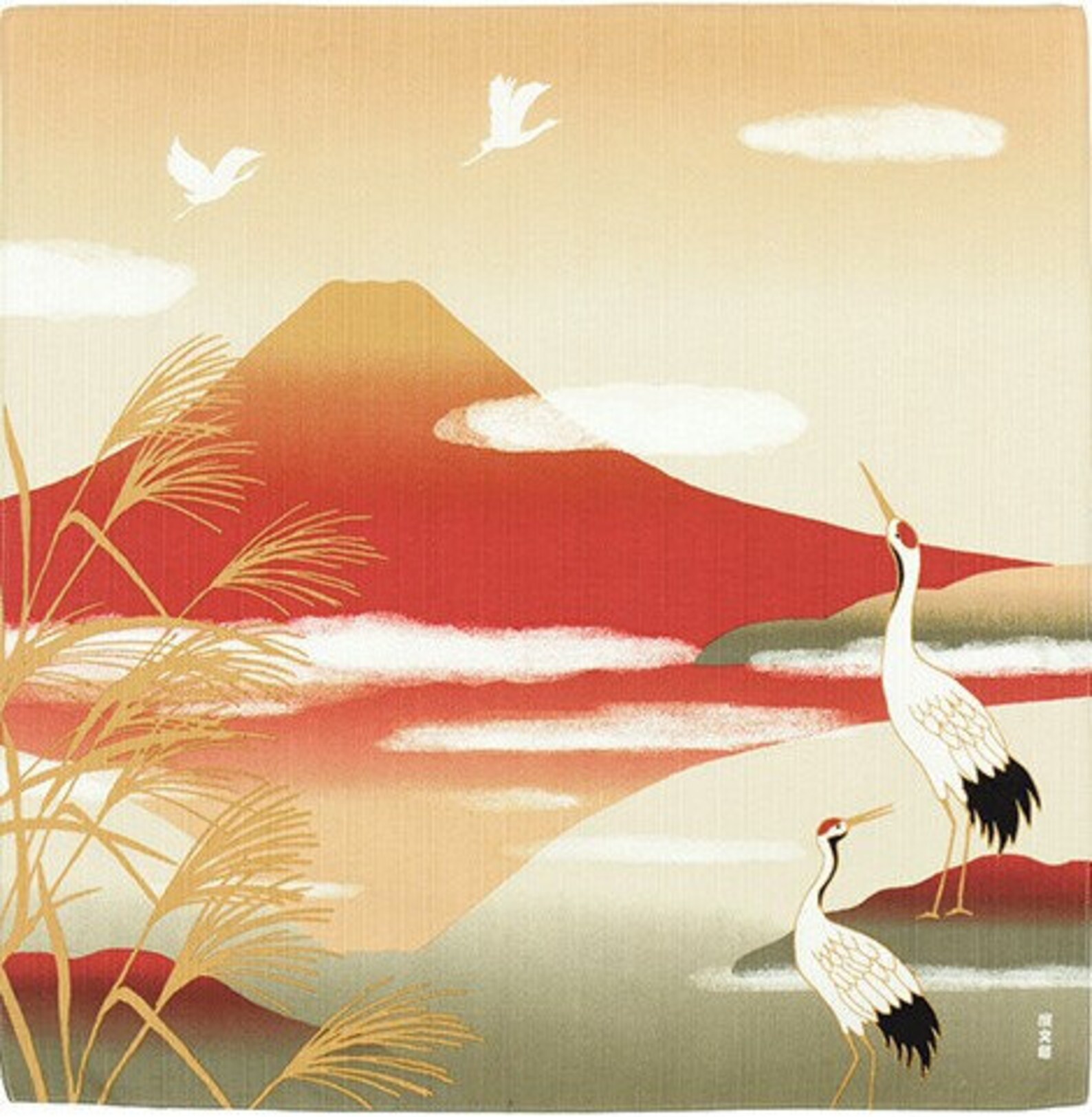 Views of Mount Fuji Furoshiki: Nature, Pagoda, Cranes, Japanese Durable ...