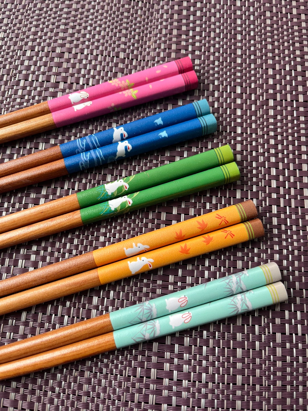 Set of 5 Pairs of Handcrafted Basic Japanese Chopsticks - Rabbits in ...