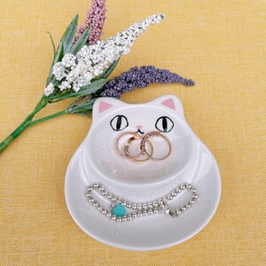 3.75" Cat Small Plate With Divider I Ceramic Tray for Accessory and ...