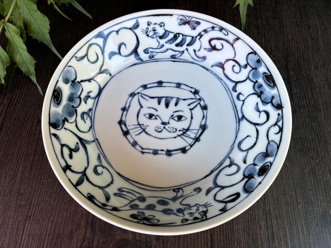 Cat Pasta Bowl I Japanese Mino Ware Ceramic Serving Plate, Salad Bowl ...