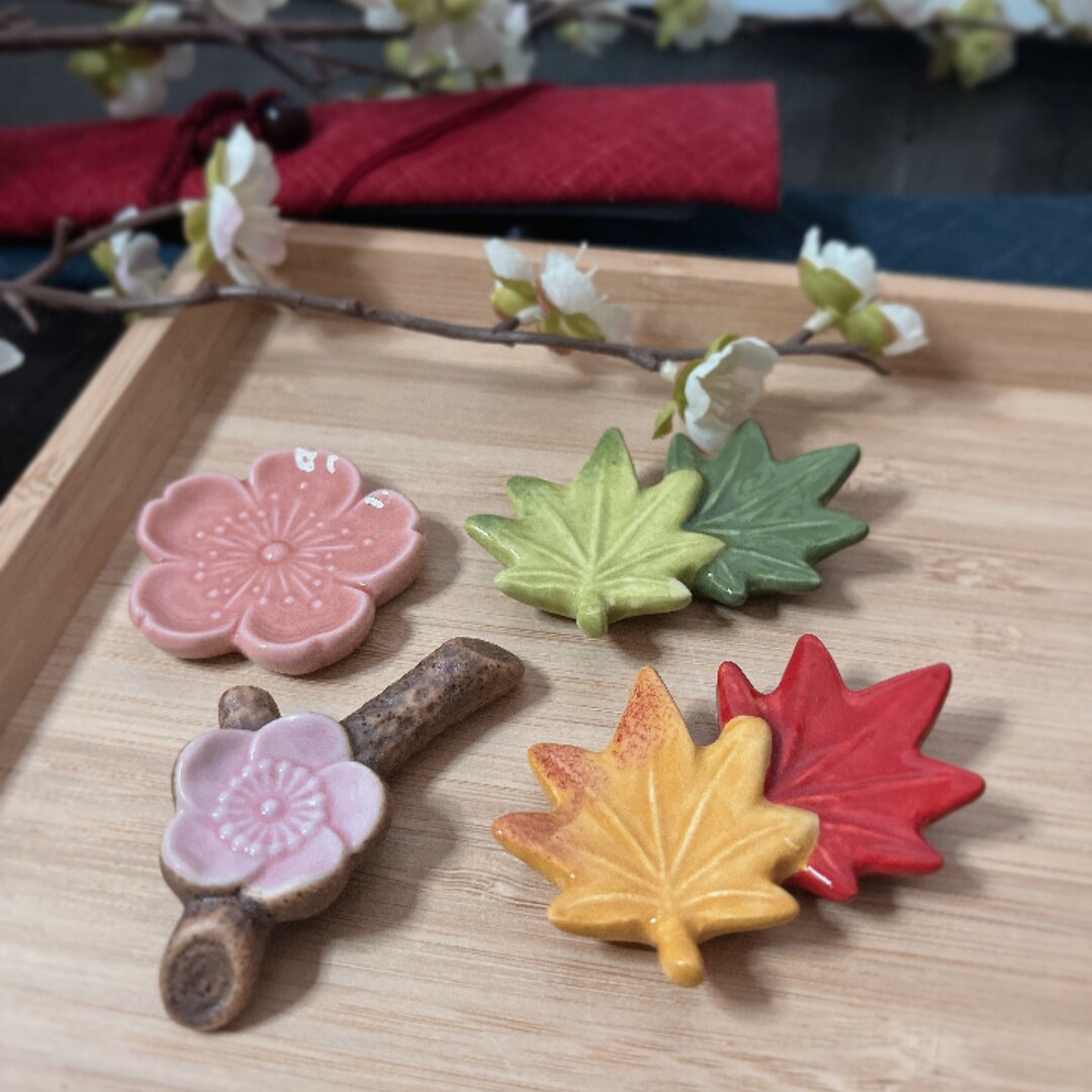 Japanese Botanic Chopstick Rest Maple, Cherry Blossom, Plum Blossom ...