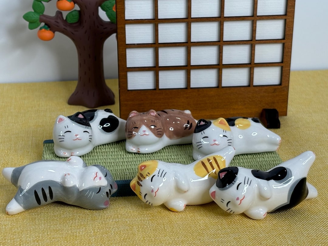Sleeping Cats Chopstick Rests: Brush Holder, Pen Rest, Ceramic Cutlery ...