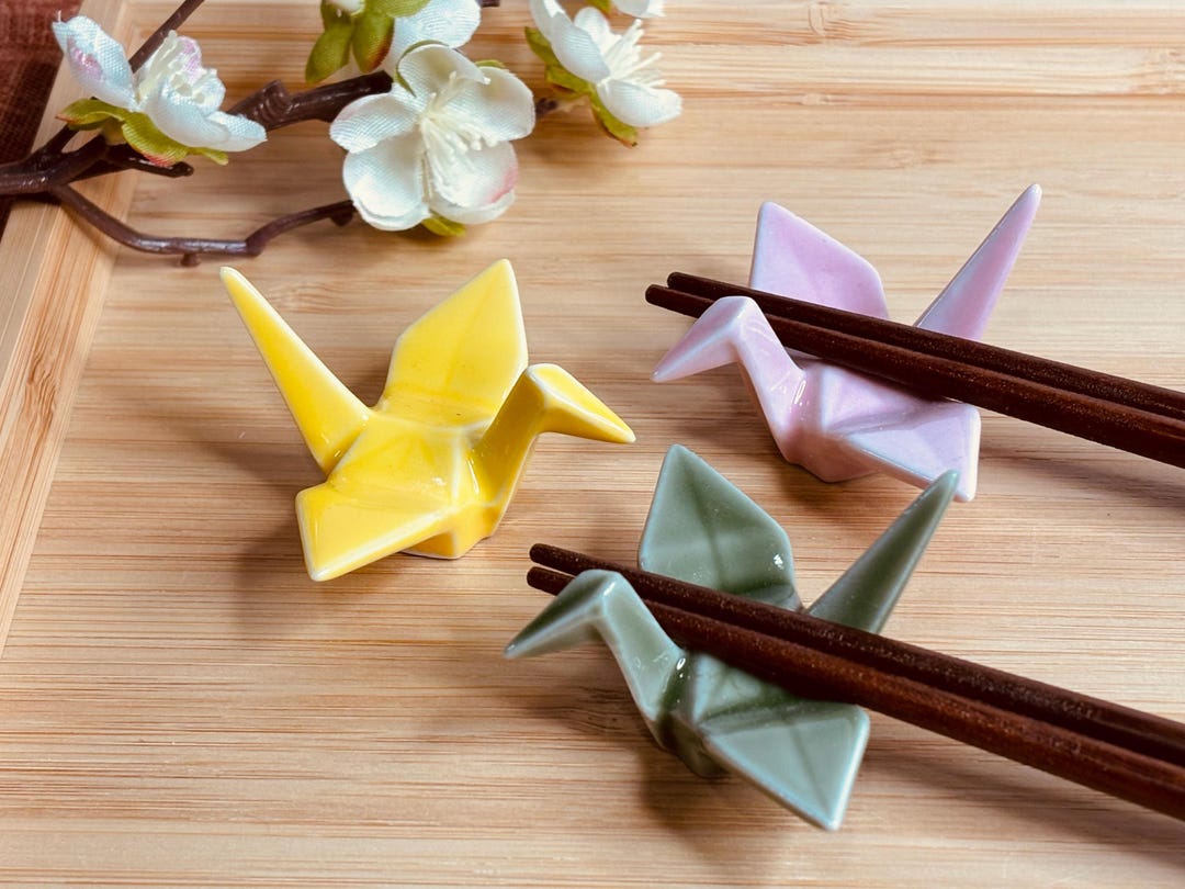 Origami Crane Chopstick Rest - Pink, Yellow, Pale Green I Mino Ware ...